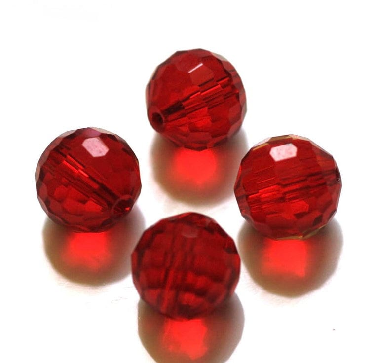 Krystal Perle, Rød Facetteret, Grade AAA, 10mm, (10 Stk) Uniq Perler