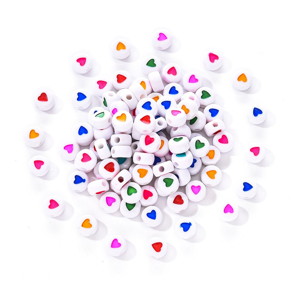 Hjerteformede Akrylperler – Mix Farver (7x7,5mm) 100 stk.| Uniq Perler