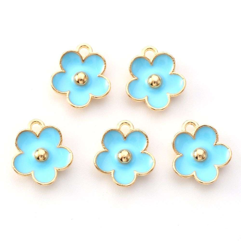 Flower Pendant With Turquoise Enamel, Gold-plated, (6 Pcs) Uniq Perler