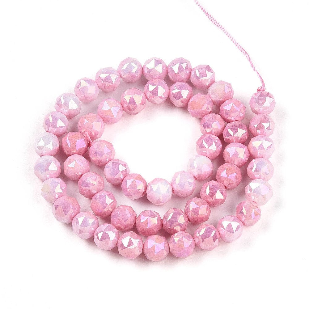 Elektroplatert Glassperler – Rosa, Fasettert Rund (7-8mm) | Uniq Perler