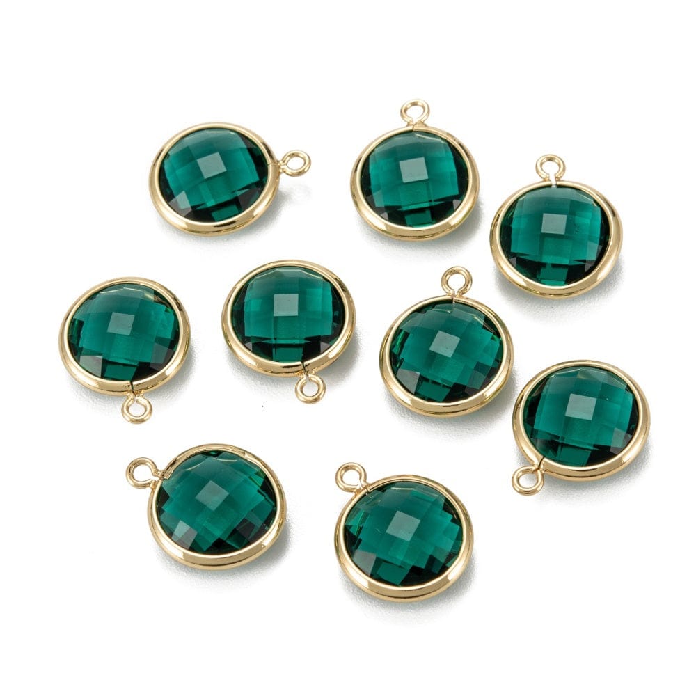 Glass Charms, Green, 18K Long-Lasting Gold Plated, 14x11mm, 2 pcs ...
