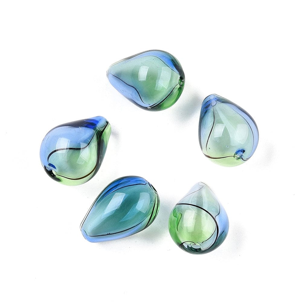 Handmade Glass Drops Striped - Blue/Green (14-19mm) 5 pcs | Uniq Perler