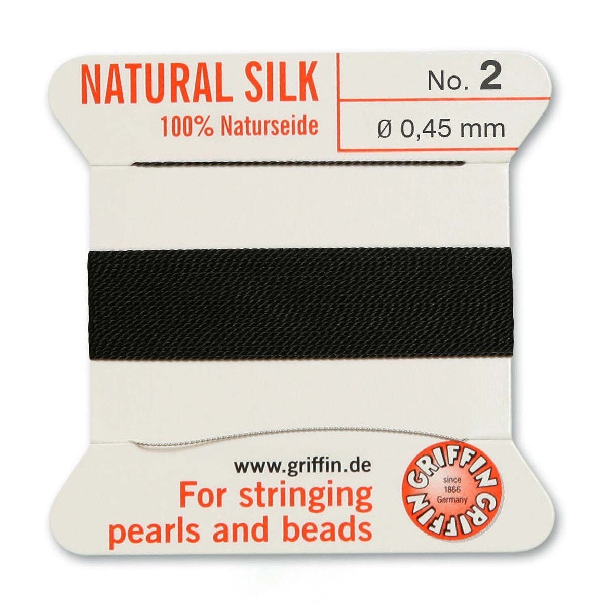 Silk Cord With Needle – Black, Size 2 (0.45mm), 2m | Uniq Perler